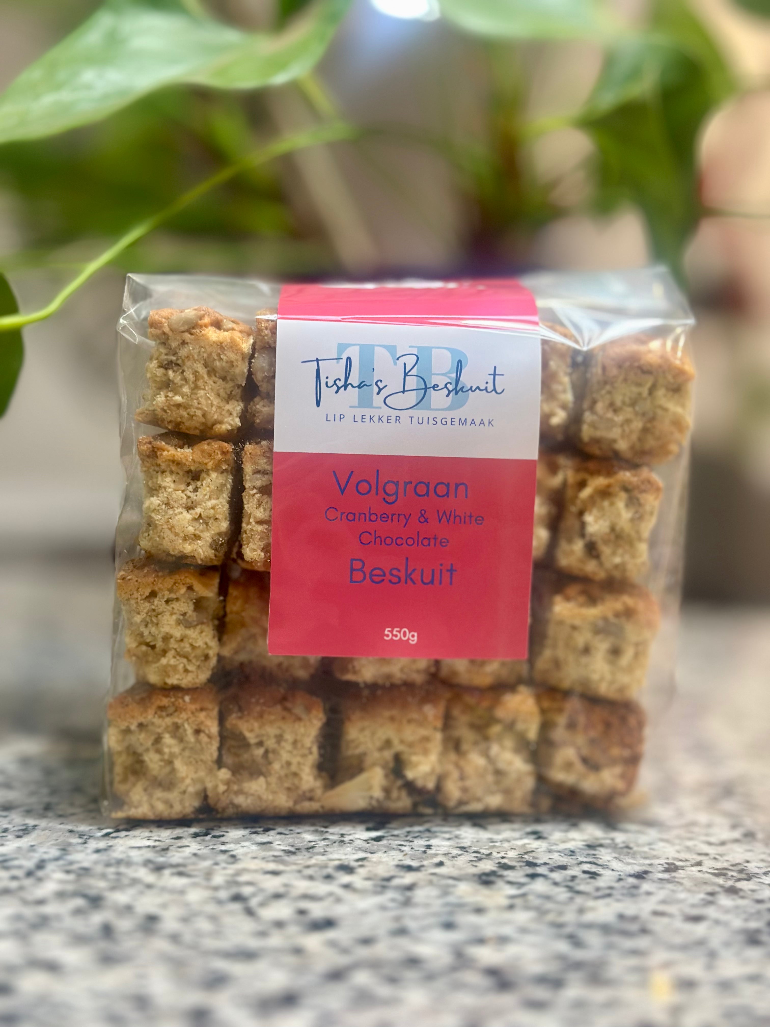 Cranberry & White Chocolate Volgraan Beskuit 550g – Tishas Tuisgebak